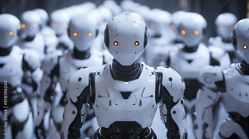 AI-Powered Robots Learning and Adapting - A depiction of robots using artificial intelligence to ...