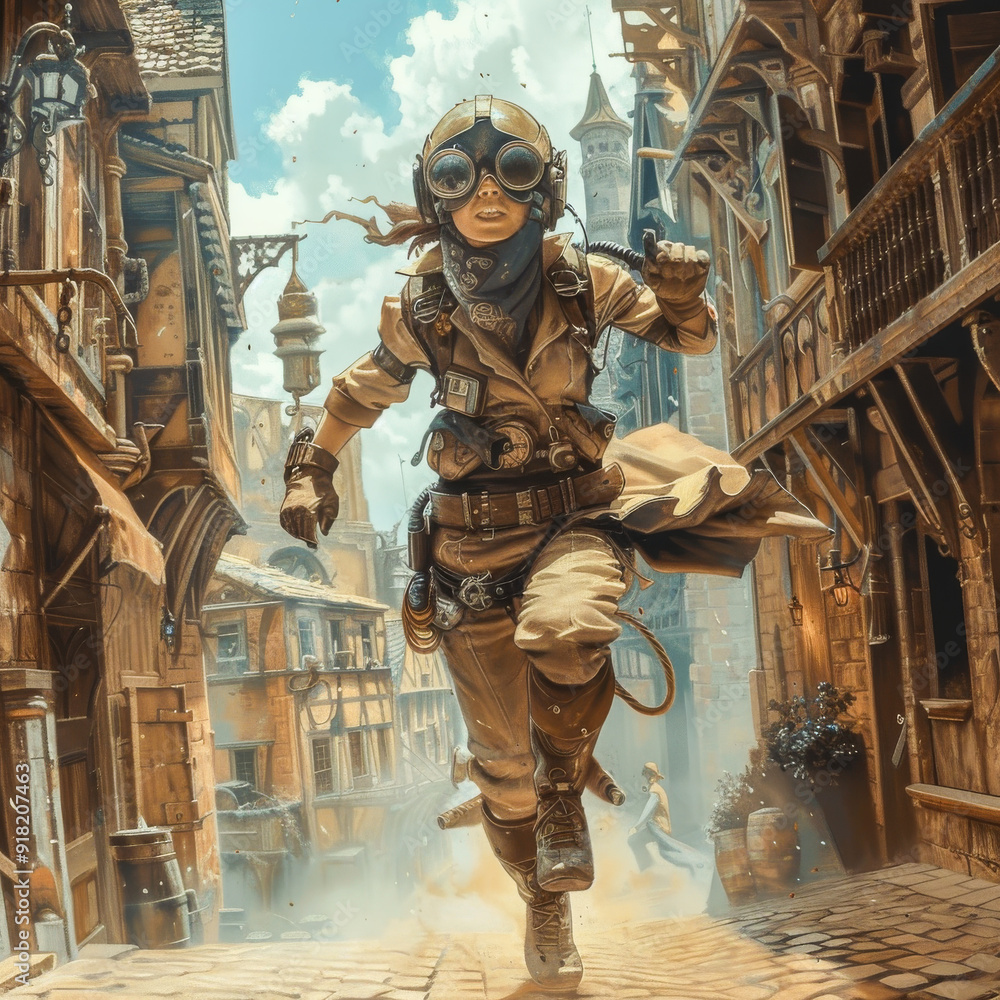 Steampunk Fighter Action Pose. Generated image. A digital illustration ...