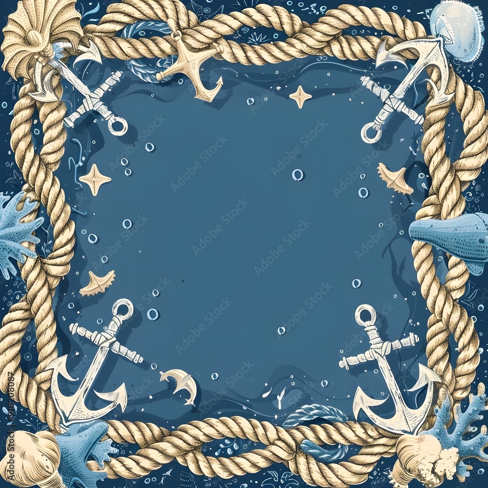 Nautical Frame Background with Maritime Elements for Seaside and Ocean ...