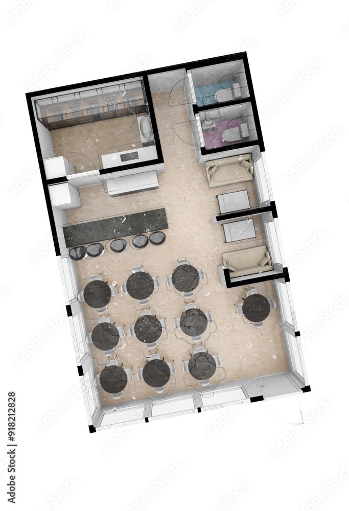 Cafe top view plans. Floor plan 3d with the furniture Furniture symbols ...