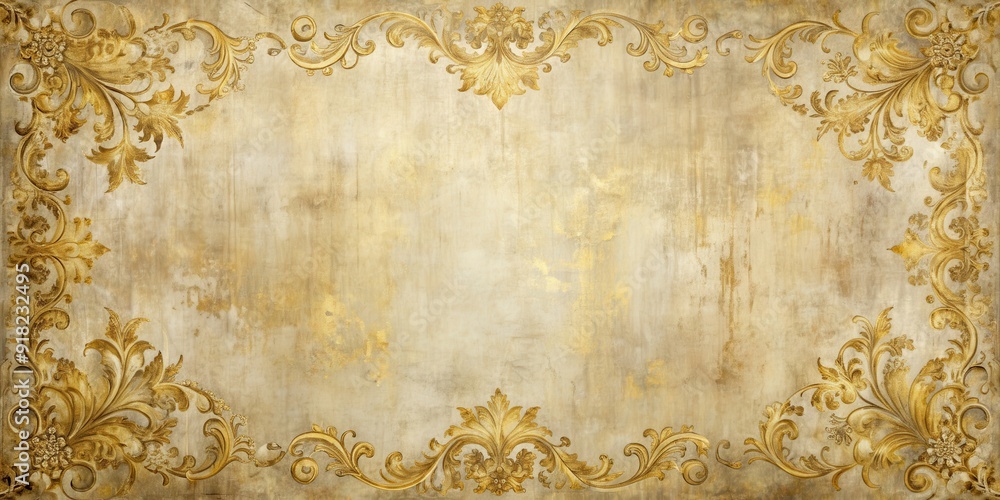 Vintage distressed ivory and gold background with antique oil paint ...