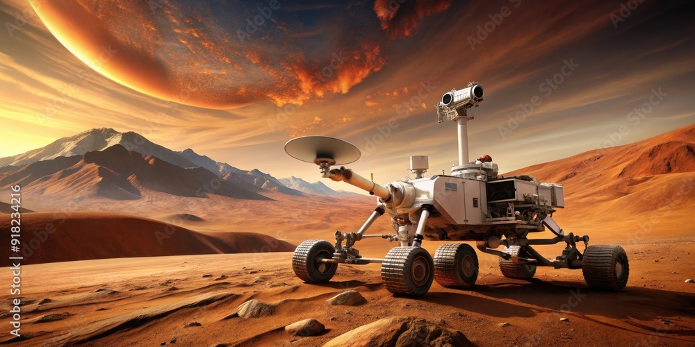 Mars rover exploring planet with mountains in the background, mars ...