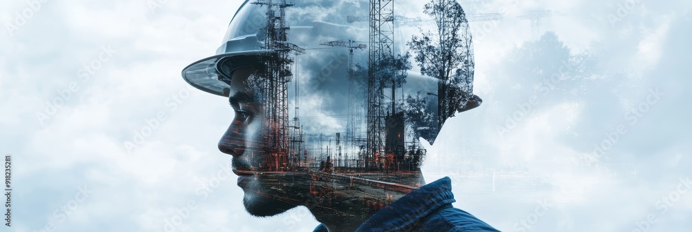 Construction Worker with Industrial Overlay - A Striking Image for Your ...