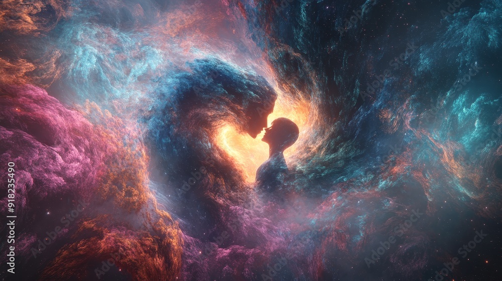Cosmic Embrace of Love and Unity - A breathtaking depiction of two ...