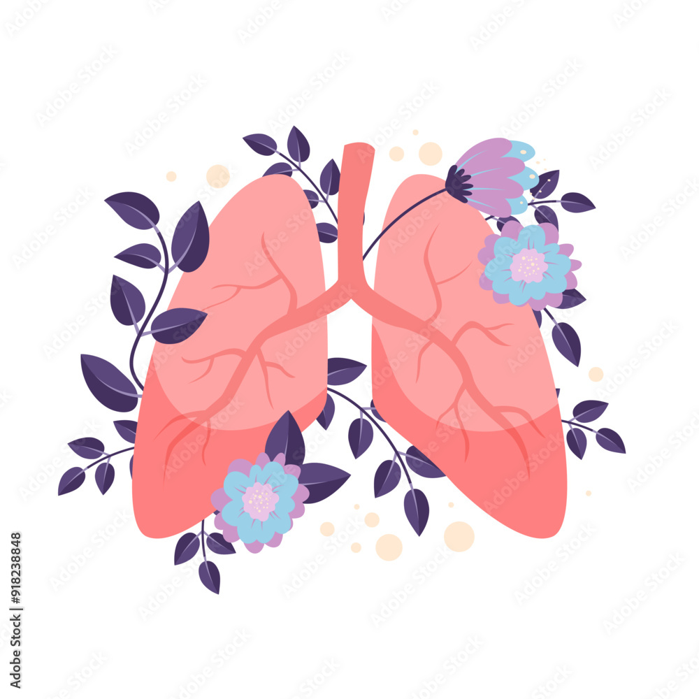 Human lungs with cute floral decor, central internal organ of ...