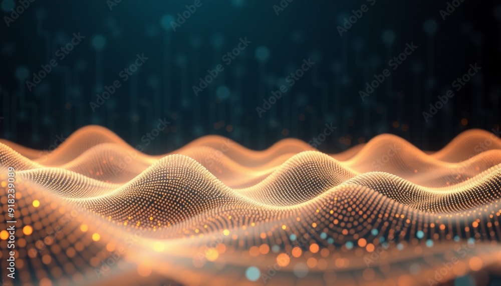 central sound waves evolve into a detailed network of digital patterns and circuitry with a ...