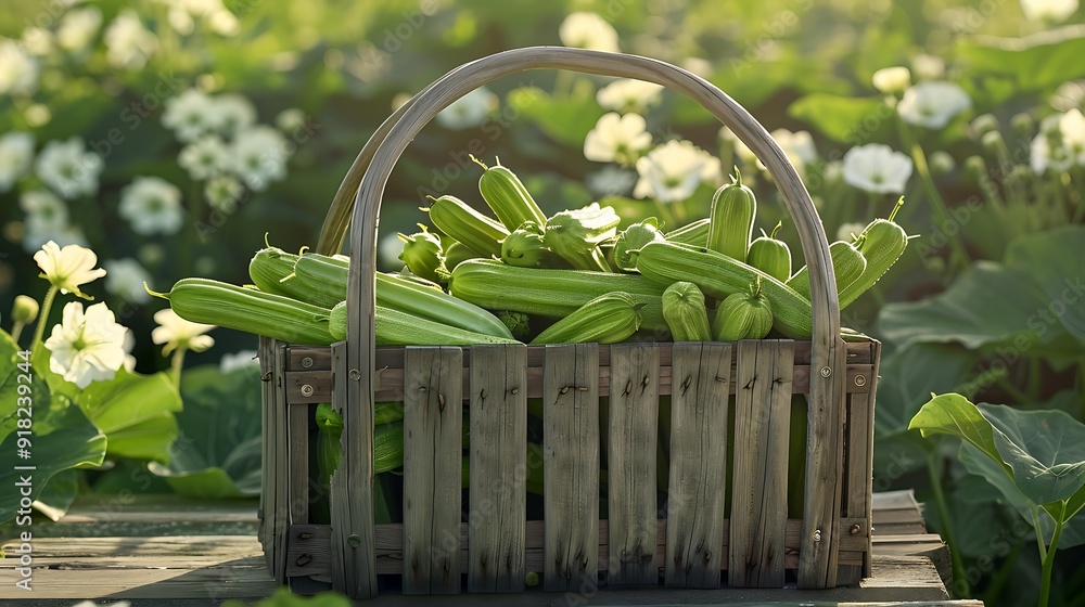 Realistic photo of basket or crate of vegetables with lots of Okra ...