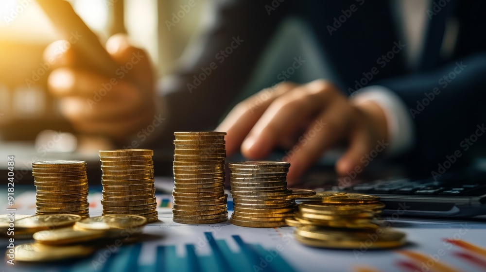 Financial Growth and Success with Stacked Coins and Calculator - This ...