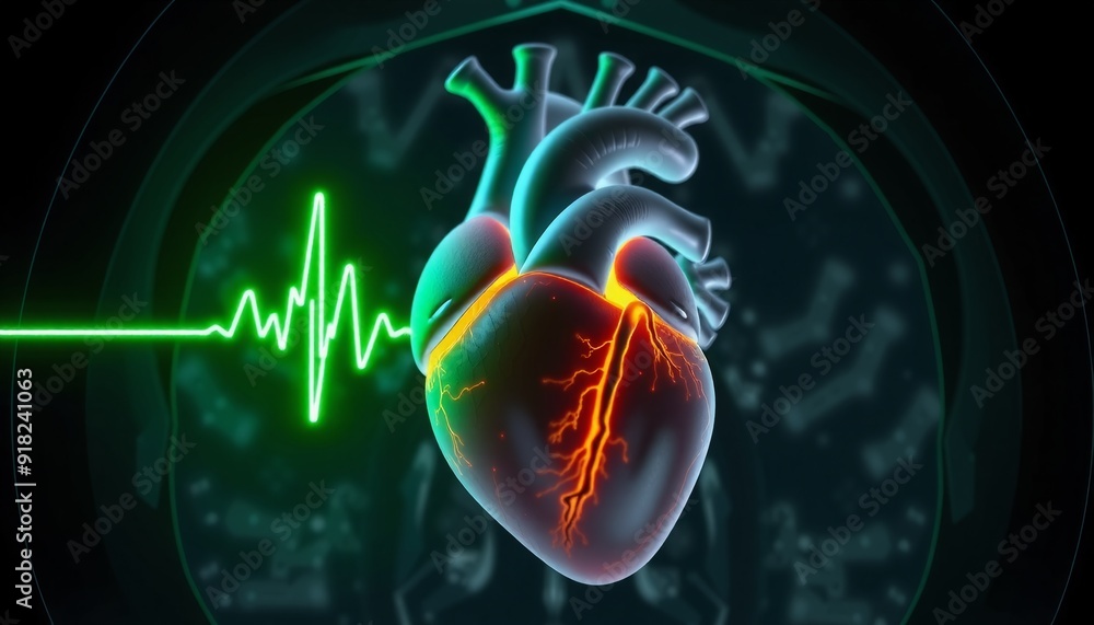 heart CT scan model hyper-realistic with intricate details central ...