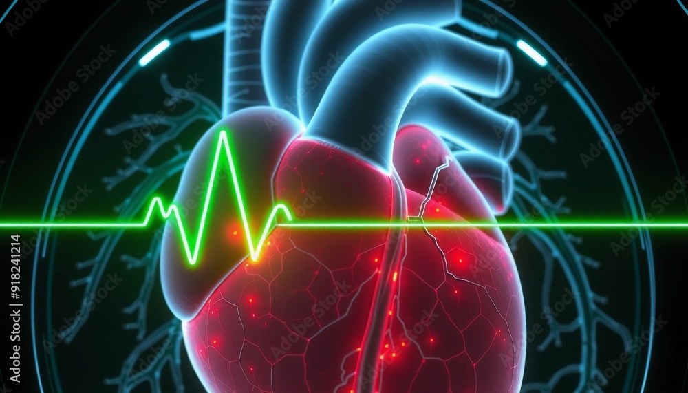 hyper-realistic heart CT scan model veins and arteries illuminated ...