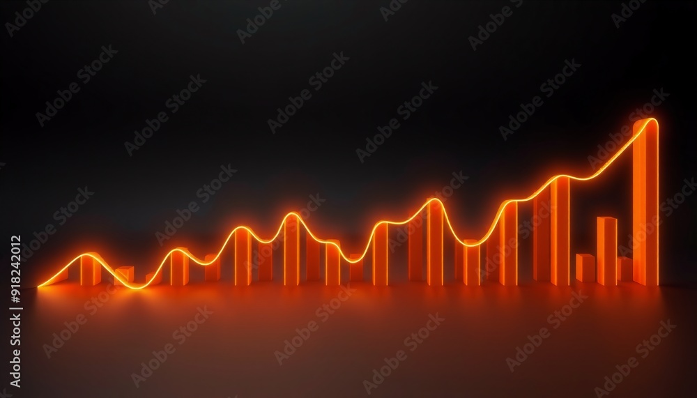dynamic 3d line graph with upward trajectory each segment glowing ...