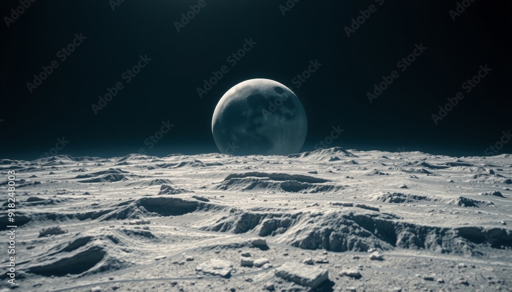 moon s rugged landscape with visible craters earth hanging in the sky ...