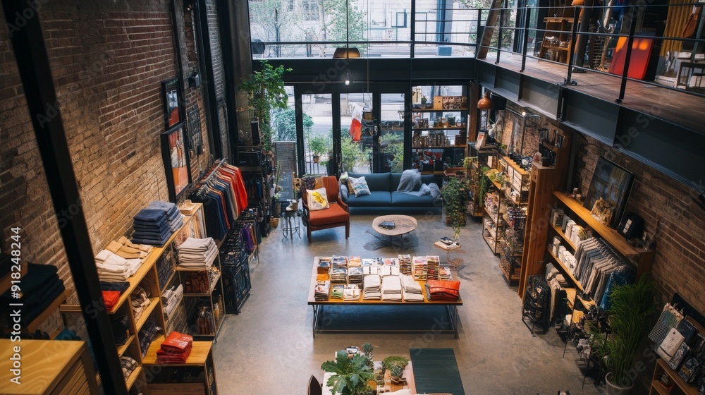 Modern Retail Store Interior with Exposed Brick Walls and Natural Light ...