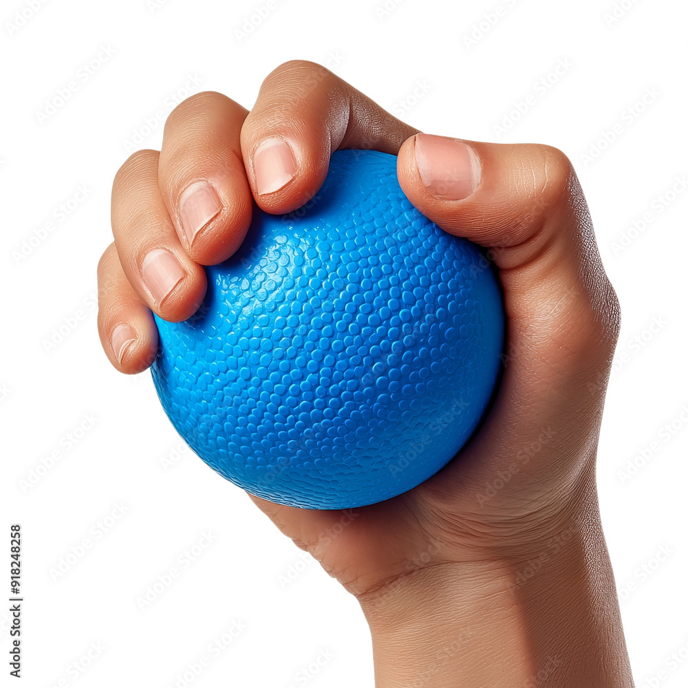 Hand squeezing blue stress ball for physical therapy and stress relief ...