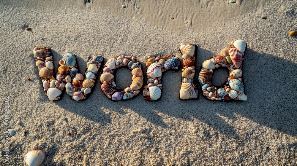 Seashell World - Beach Word Art - The word "World" spelled out with ...
