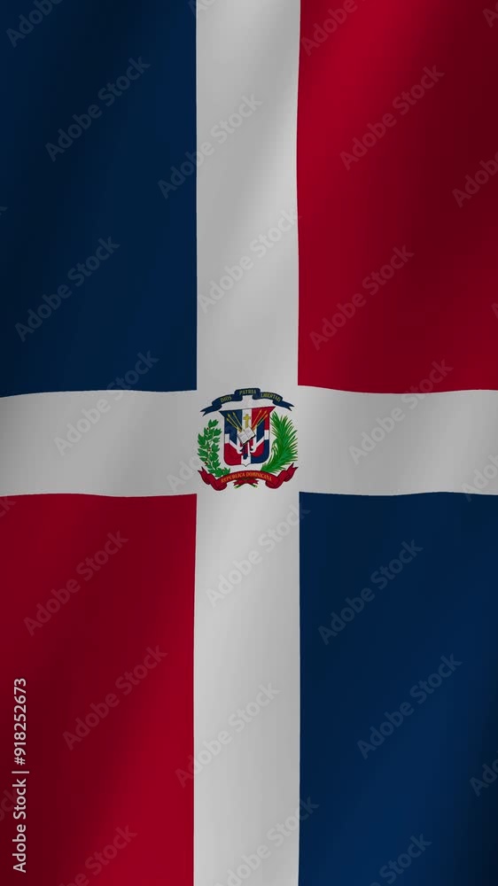 Vertical Dominican Republic Flag footage video waving in wind, Vertical ...