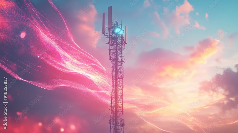 Telecommunication Tower at Sunset - Wireless Network Connectivity - A ...