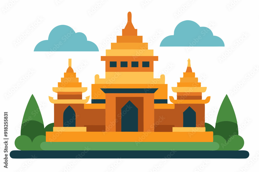 A there is a picture of a being with temple background, khmer temple ...