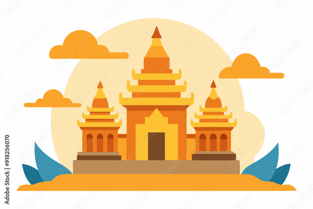 A there is a picture of a being with temple background, khmer temple ...