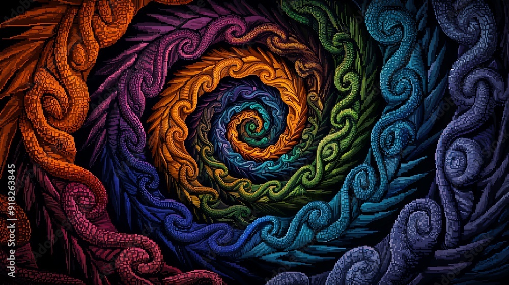 Pixel art of mythical creature sprites arranged in a spiral pattern ...