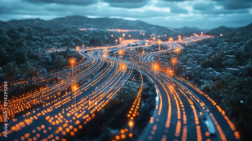 Industrial 3D model of telephone cables transmitting data, shown as ...