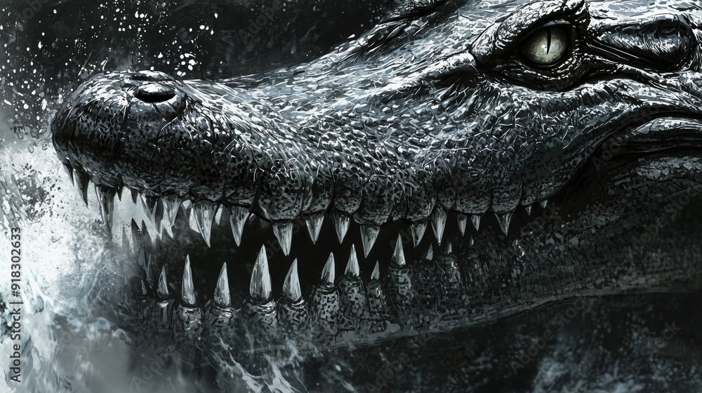 Terrifying Crocodile Head with Razor-Sharp Teeth and Menacing Glare â ...