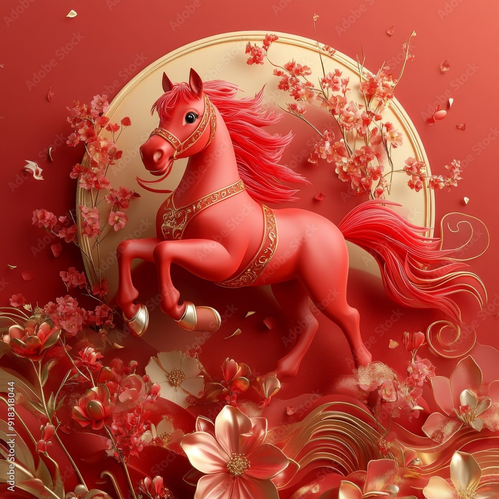 Chinese Zodiac Lively Red Horse in 3D Art: A Minimalist Chinese New ...