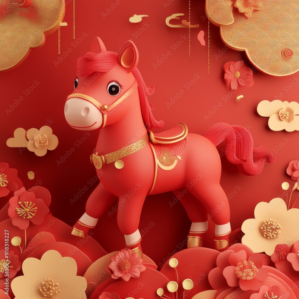 Chinese Zodiac Lively Red Horse in 3D Art: A Minimalist Chinese New ...
