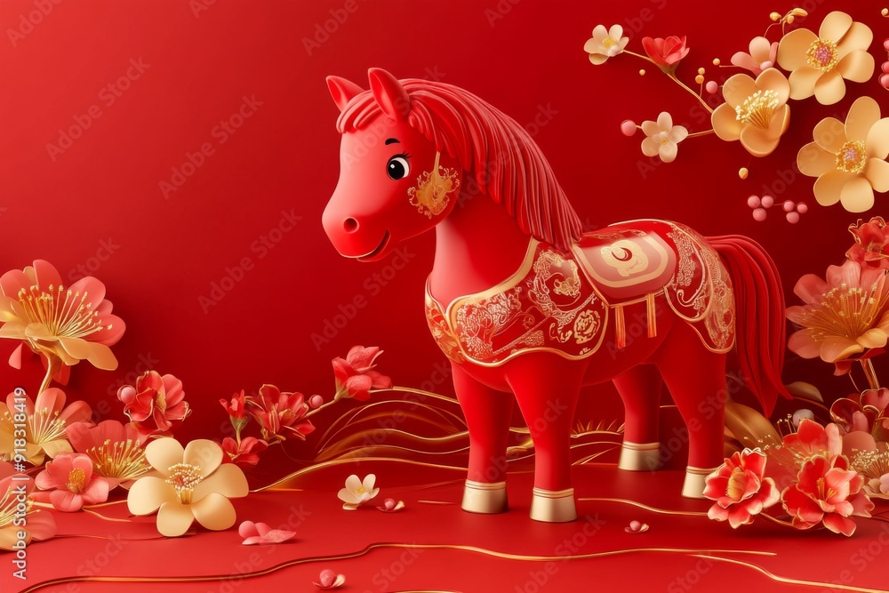 Chinese Zodiac Lively Red Horse in 3D Art: A Minimalist Chinese New ...