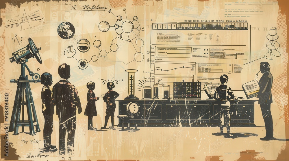educational charm of retro textbook graphics, with informative diagrams ...