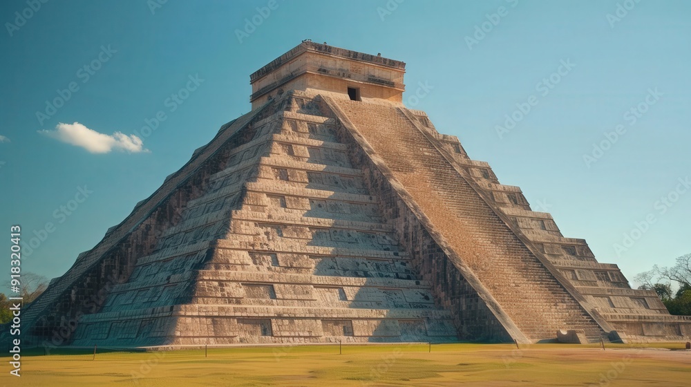 The ancient pyramid of El Castillo at Chichen Itza, with its steps ...