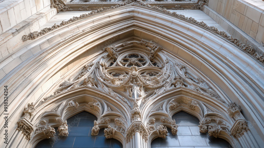 detailed gothic arches and flying buttresses, highlighting the ...