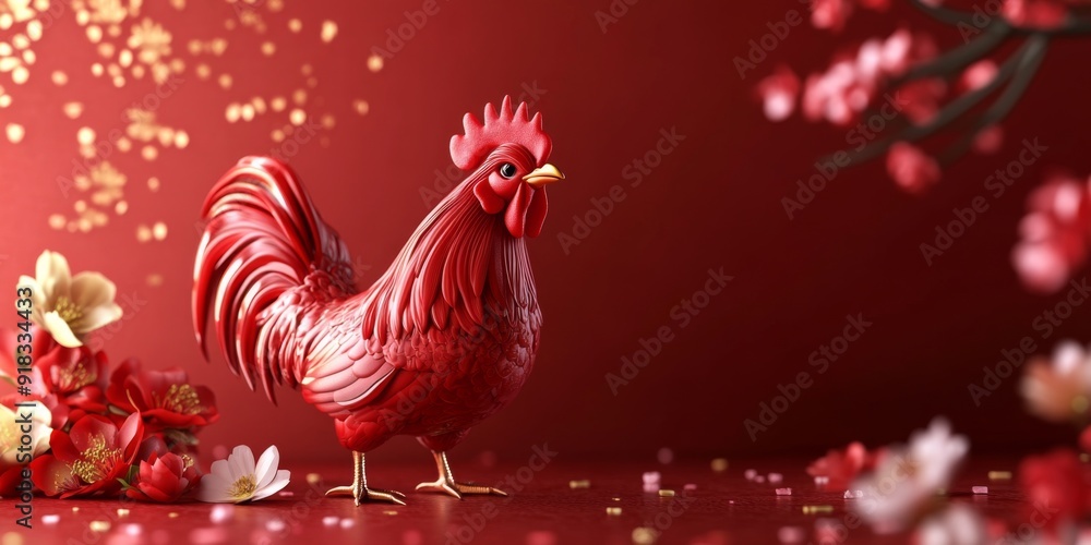 Chinese Zodiac Lively Red Rooster in 3D Art: A Minimalist Chinese New ...