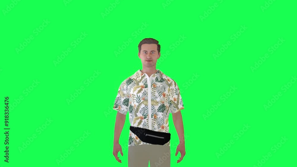 Talking Man Green Screen 3D man with blond hair and white t-shirt is ...
