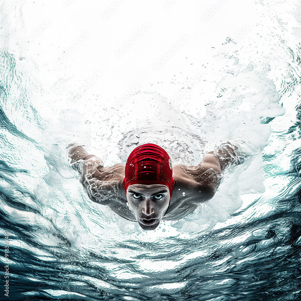 Olympic swimmer in the swimming pool. Strong male swimmer with ...