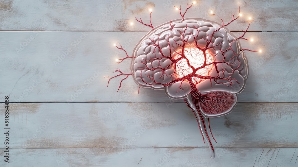 Brain with damaged vessels and symptoms of stroke like slurred speech ...