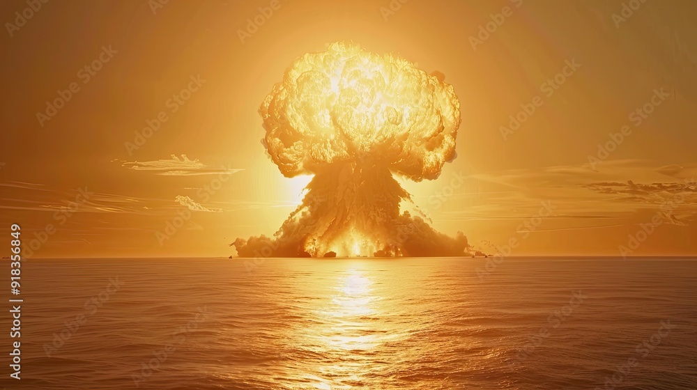 Puffs of fire in the shape of a mushroom as a result of a bomb ...