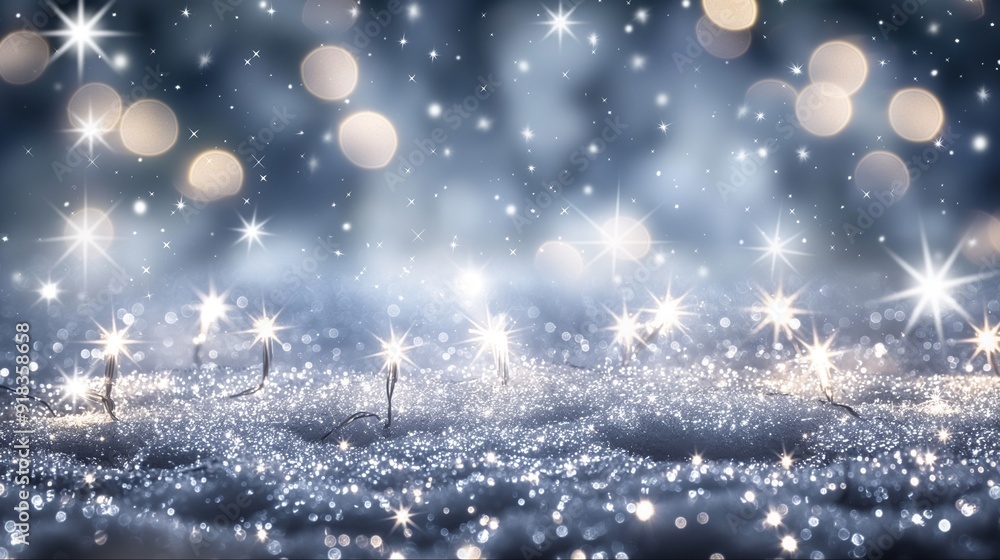 A magical holiday backdrop with twinkling silver and white lights ...