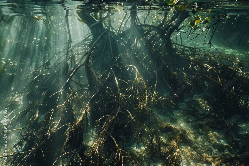 Mangrove forest.Coastal reforestation.Coastal protection.An overhead ...