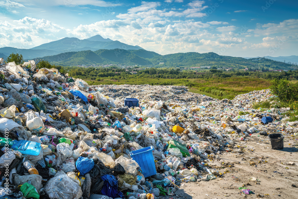 A sprawling landfill overflowing with garbage, showcasing the ...