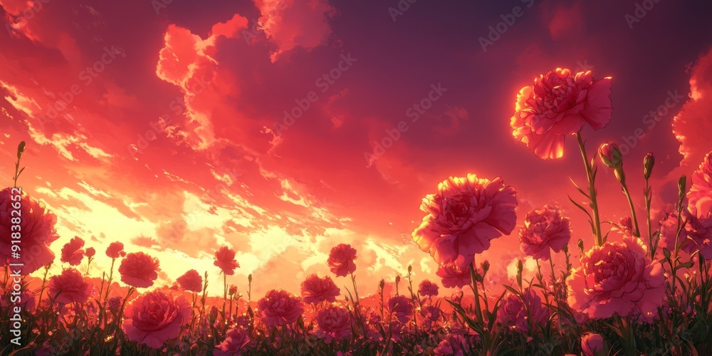 Festive Carnation Dance Under a Dramatic Crimson Sky, an Animated ...