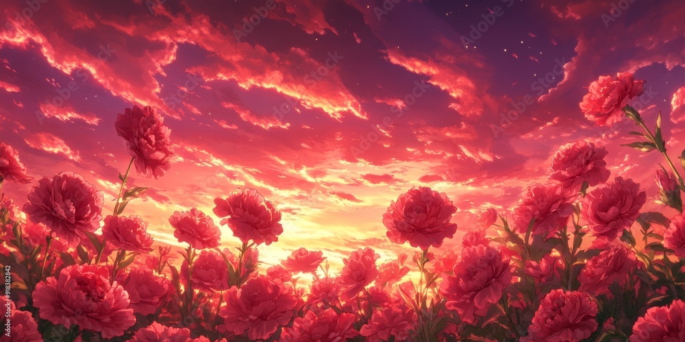 Festive Carnation Dance Under a Dramatic Crimson Sky, an Animated ...