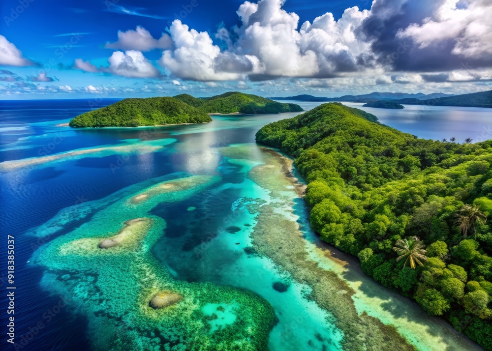 Breathtaking aerial perspective of Chuuk Island's turquoise lagoon ...