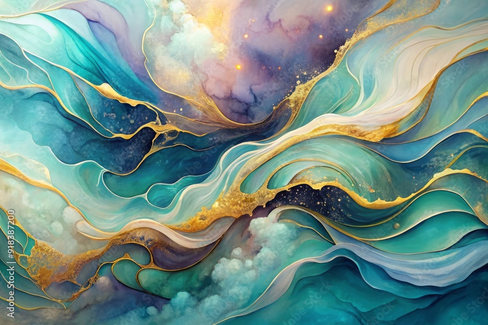 Ethereal fluid art painting in alcohol ink technique features tender ...
