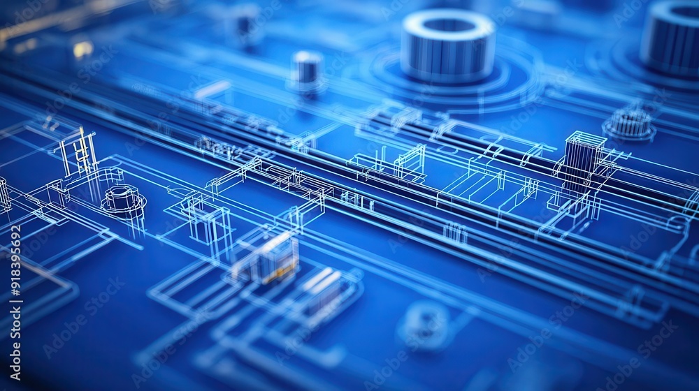 Blueprint of a stormwater detention basin, civil engineering design and ...
