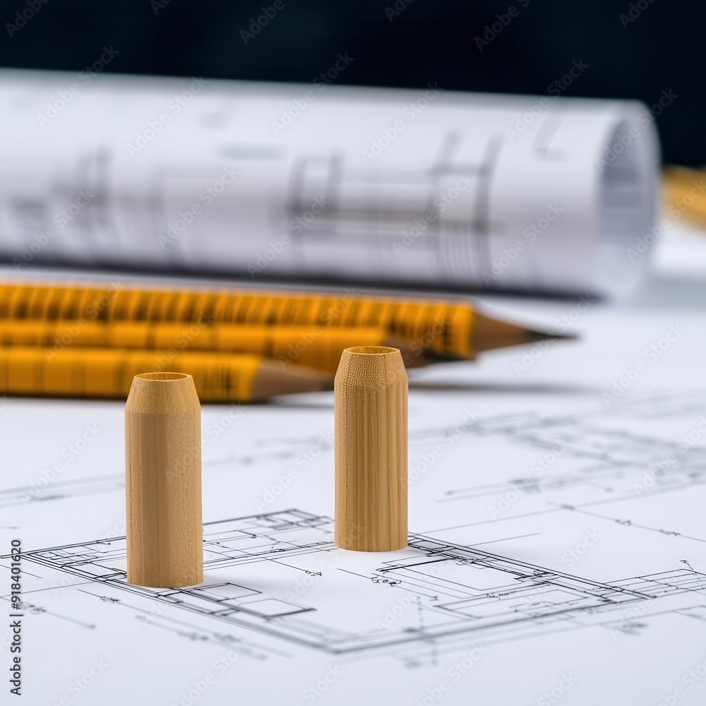 Detailed drawing of foundation plans on a blueprint, structural ...