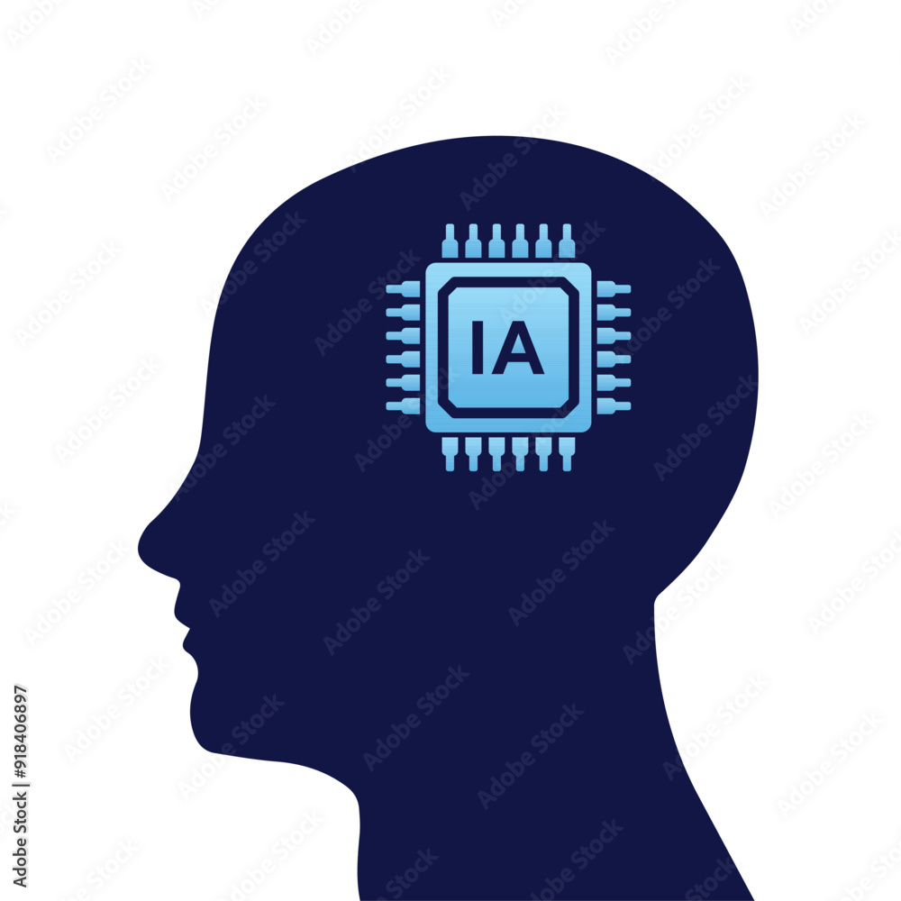 Artificial intelligence icon with digital AI human head and brain ...