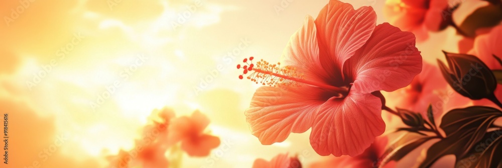 Tropical Hibiscus Blooms Under a Warm, Golden Sky, Exuding an Anime ...