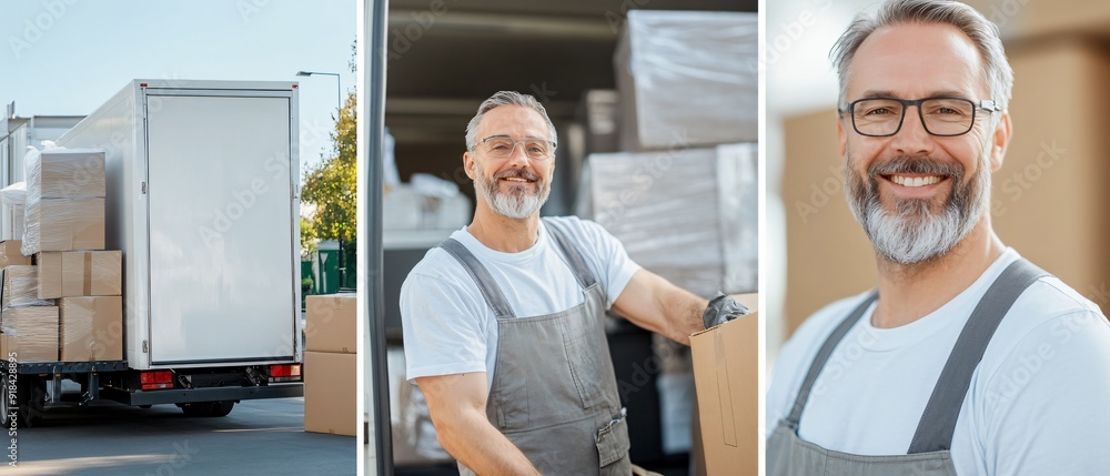 Urban Moving Excellence Professional Male Movers Unloading Modern ...