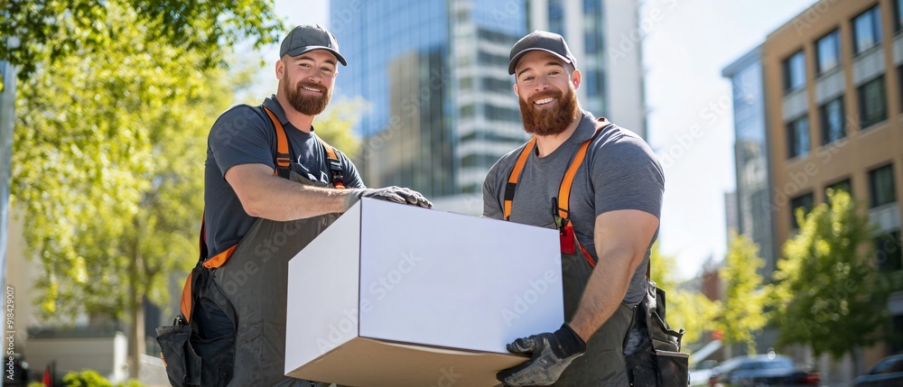 Professional Male Movers Unloading Office Desk with Coordination for ...